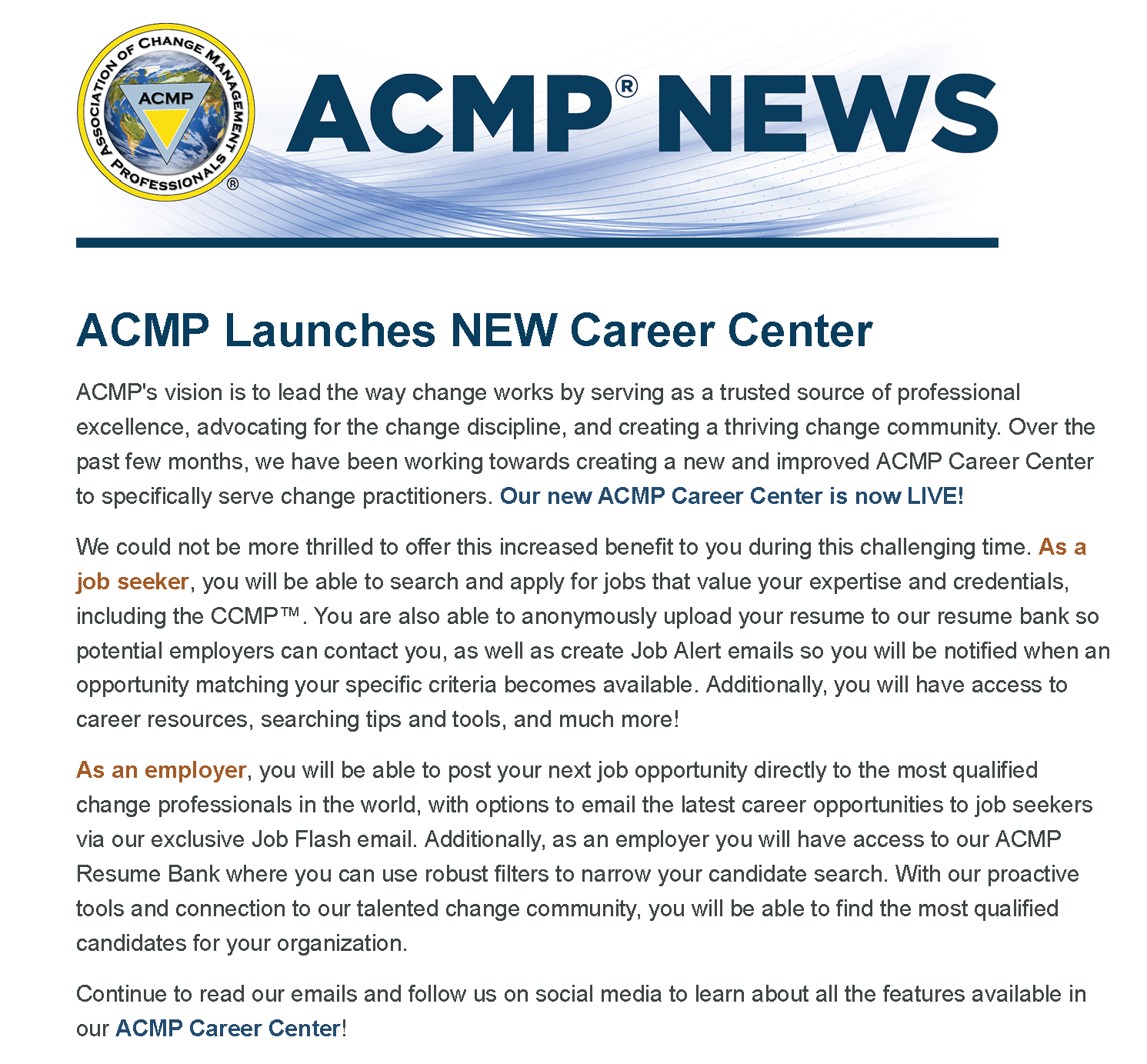 ACMP Launches NEW Career Center - Association of Change Management ...