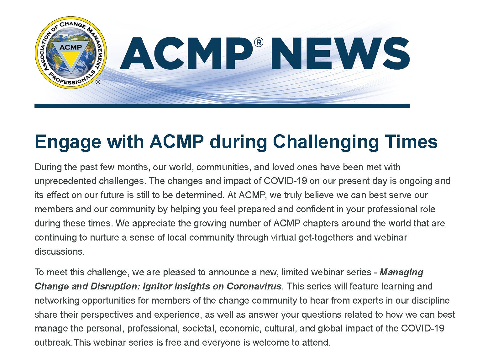 Engage with ACMP during Challenging Times - Association of Change ...