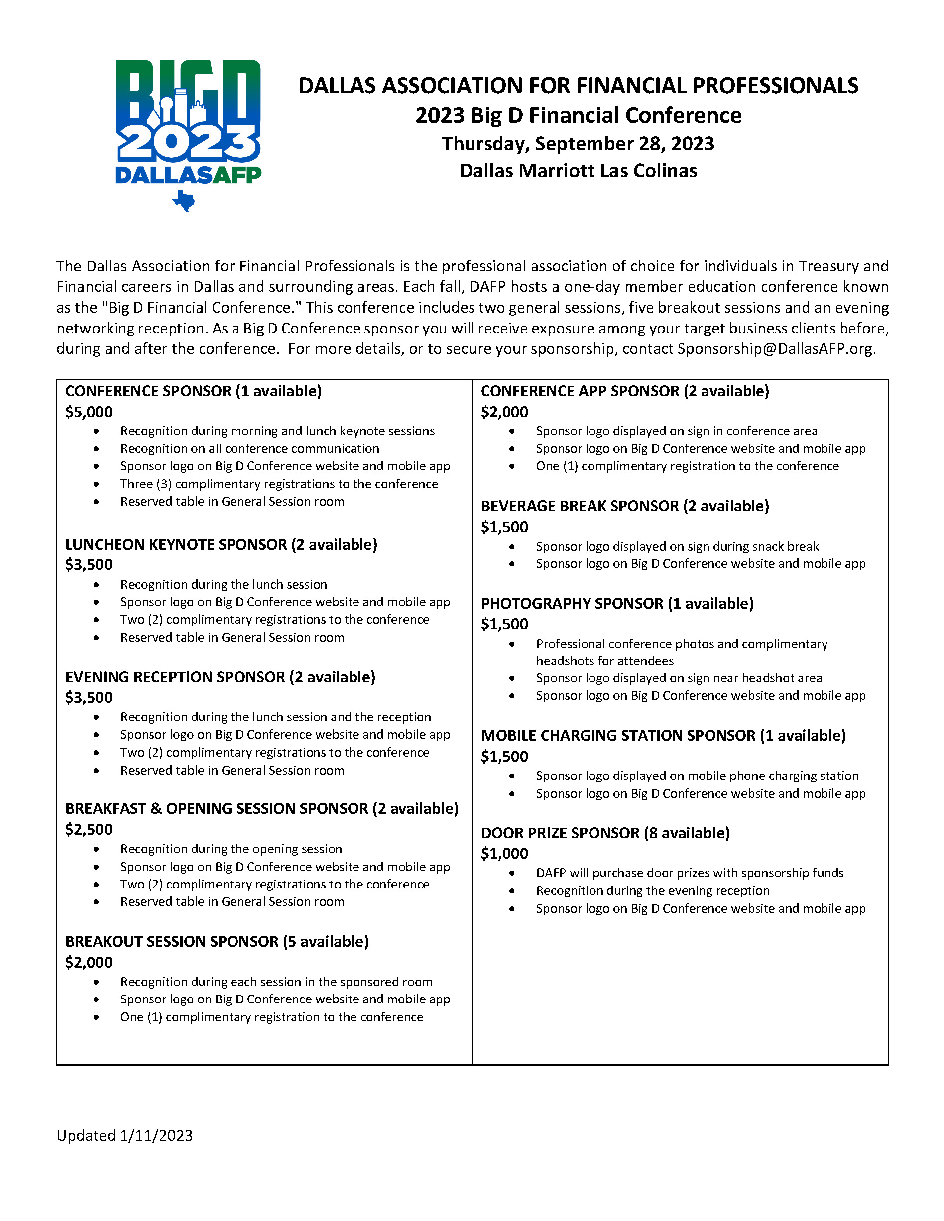 2022 Sponsorship Details - Dallas Association for Financial Professionals