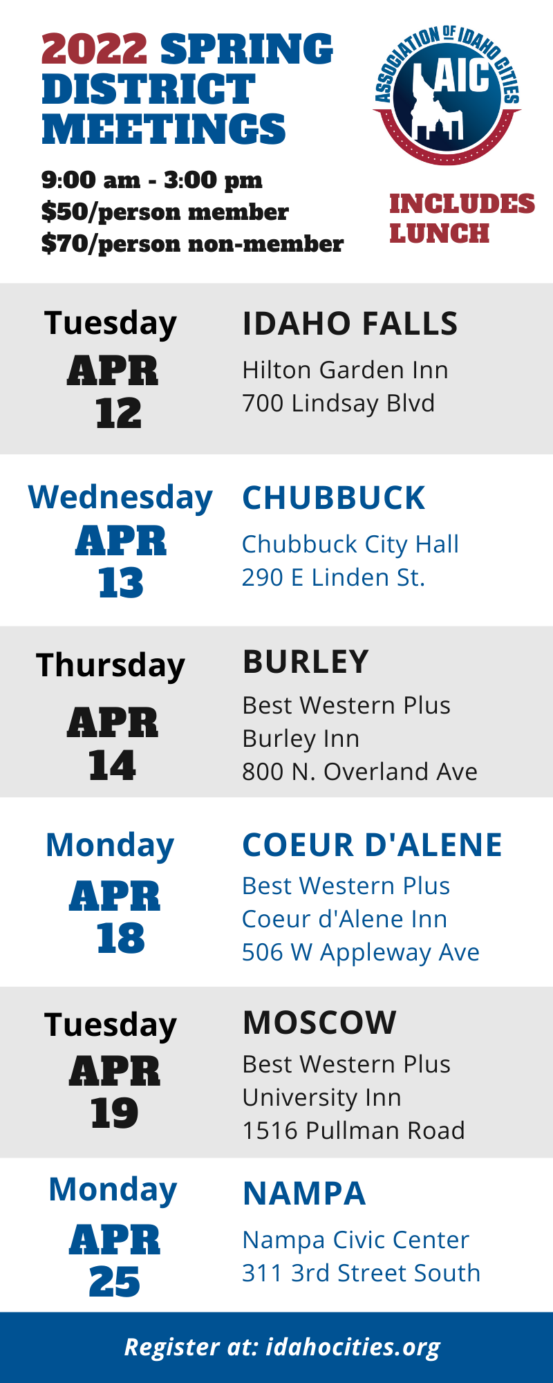 2021 AIC Spring District Workshops - Association of Idaho Cities