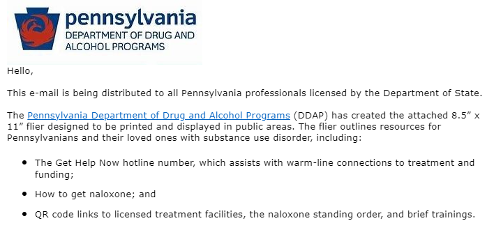 On Behalf of the Pennsylvania Department of Drug and Alcohol Programs ...