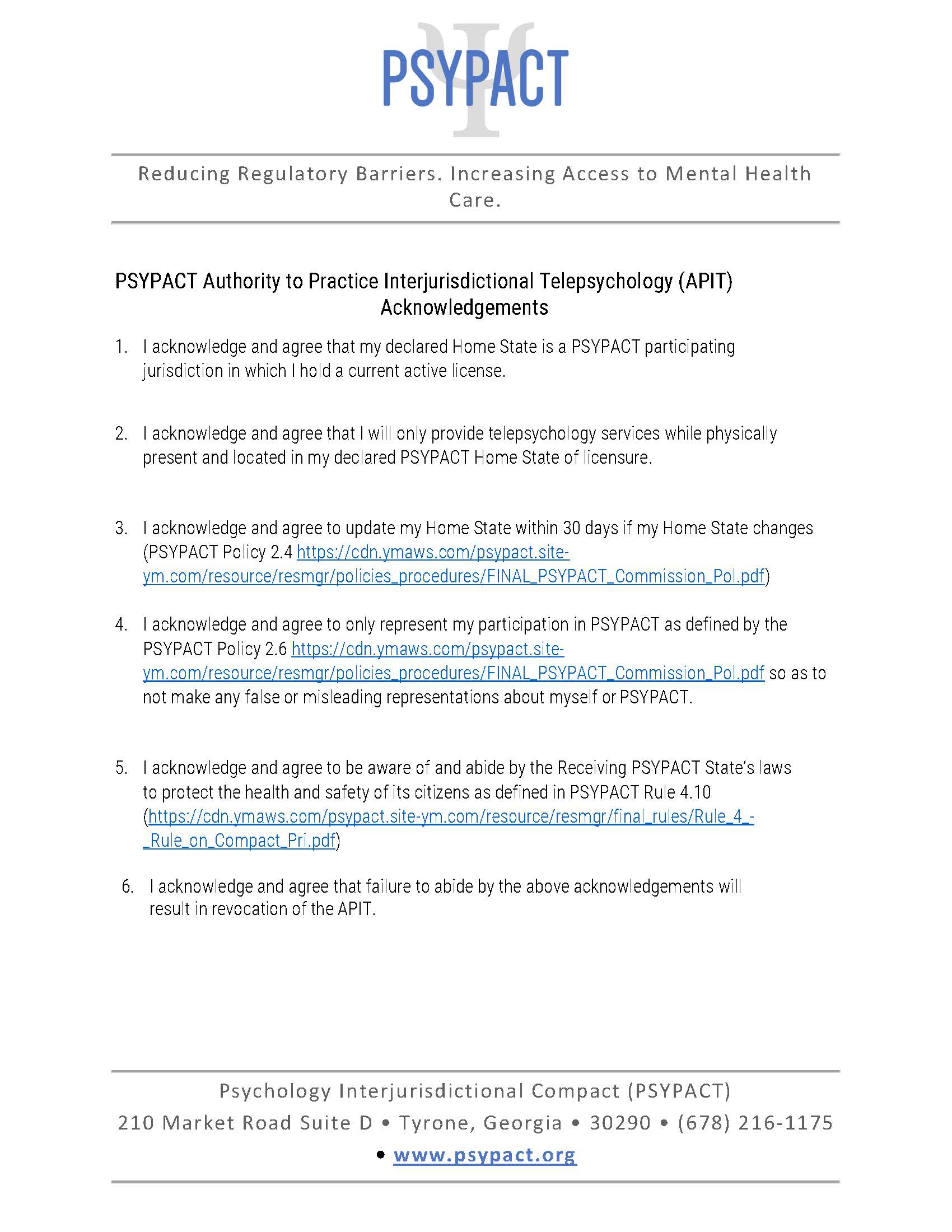 PSYPACT APIT Acknowledgements - Psychology Interjurisdictional Compact ...