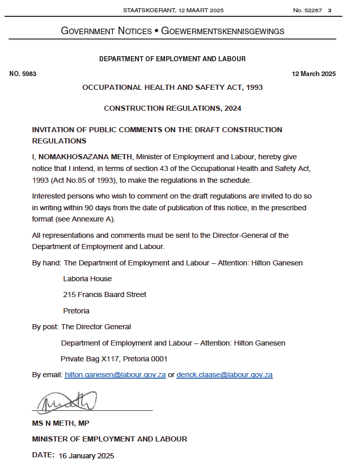 DEL | Draft Construction Regulations for Public Comment - Saiosh