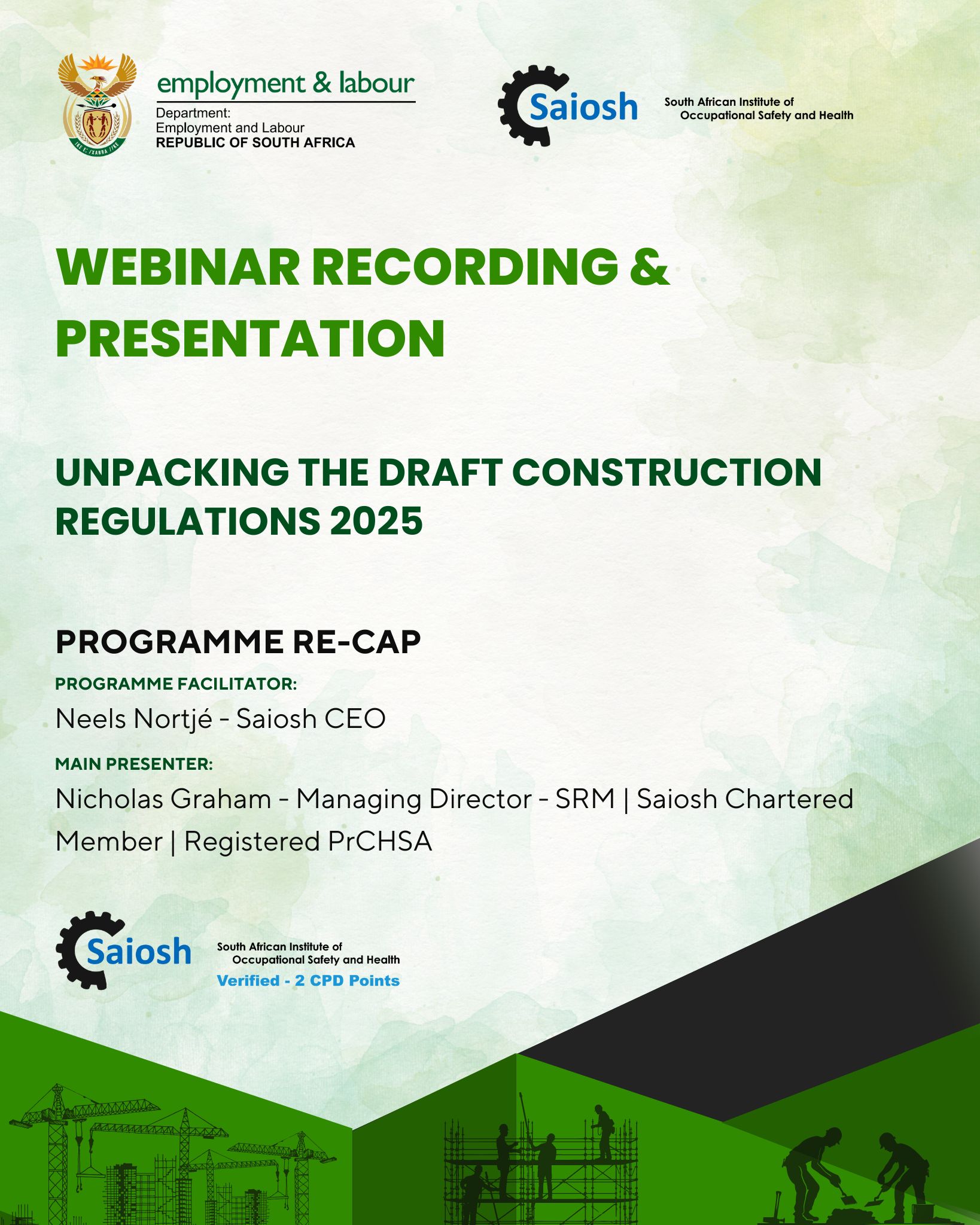 Recording and Presentation | Saiosh Webinar | Unpacking the Draft Construction Regulations 2025 ...