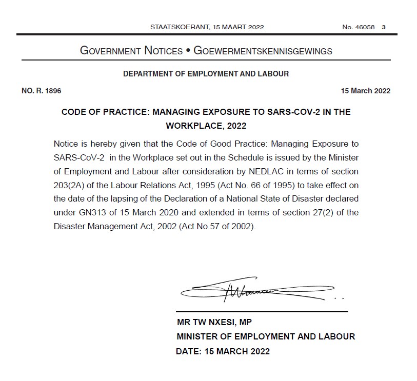 Correction Notice - Code of Practice: Managing Exposure to SARS-COV-2 ...