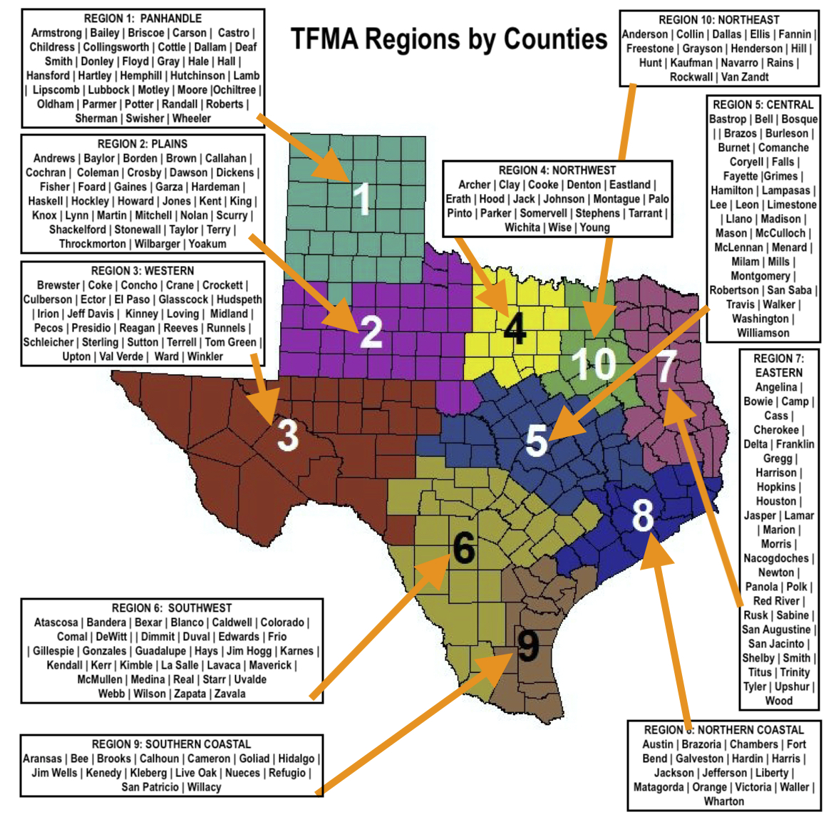 TFMA Regions Map Texas Floodplain Management Association
