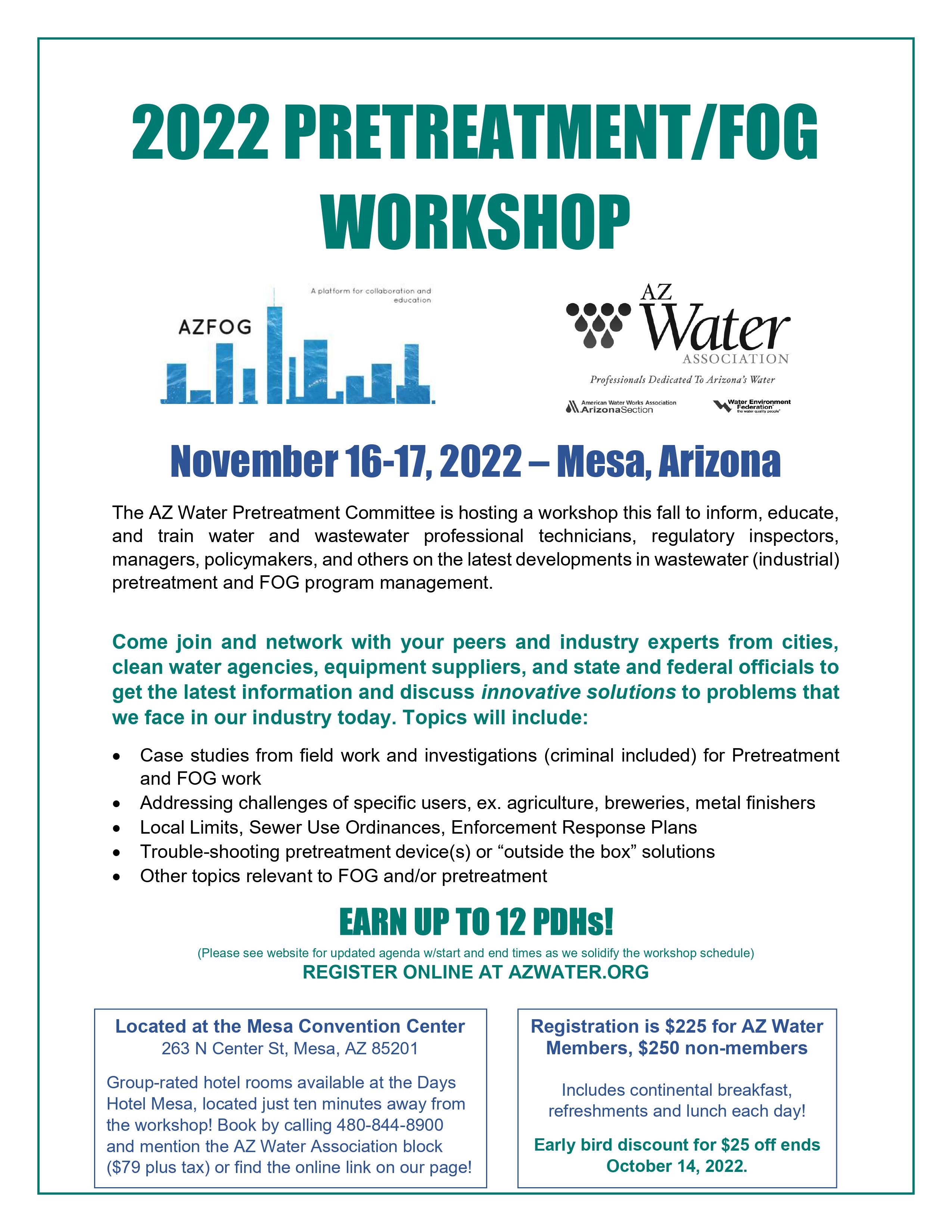 Fall 2022 Pretreatment/FOG Workshop - AZ Water Association